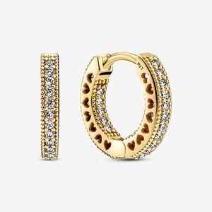 Pandora | Jewelry | Pandora Pav Heart Hoop Earrings 4k Plated Gold New ...